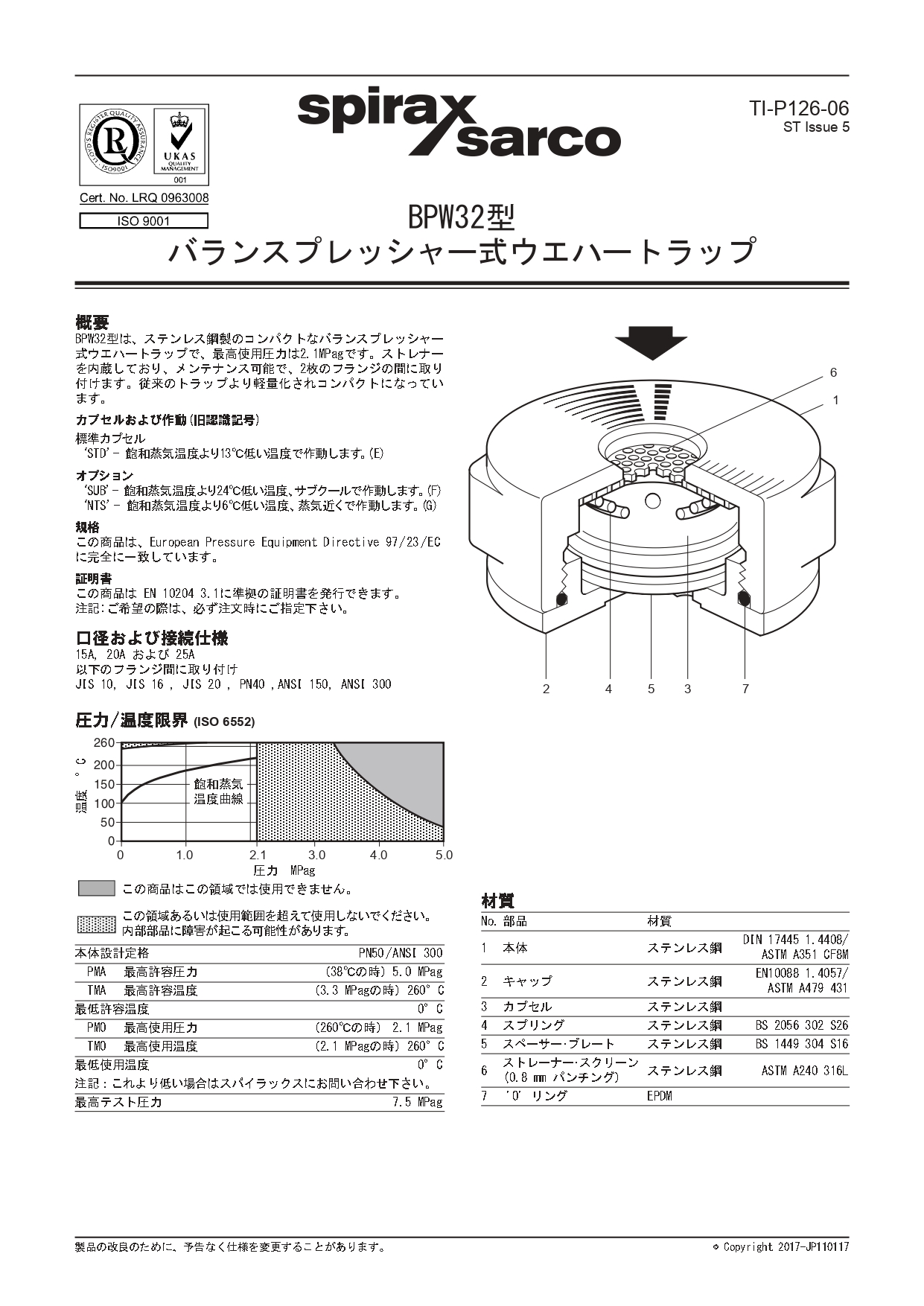 ドレン管理 :: スチームトラップ :: バランスプレッシャー式スチームトラップ :: BPW32型バランスプレッシャー式スチームトラップ仕様書